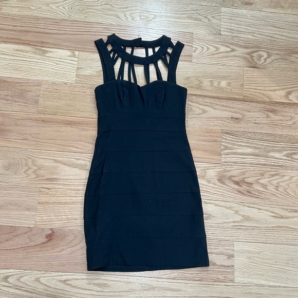 Dresses | All Black Dress Thigh Length Bandage Style With Cage ...